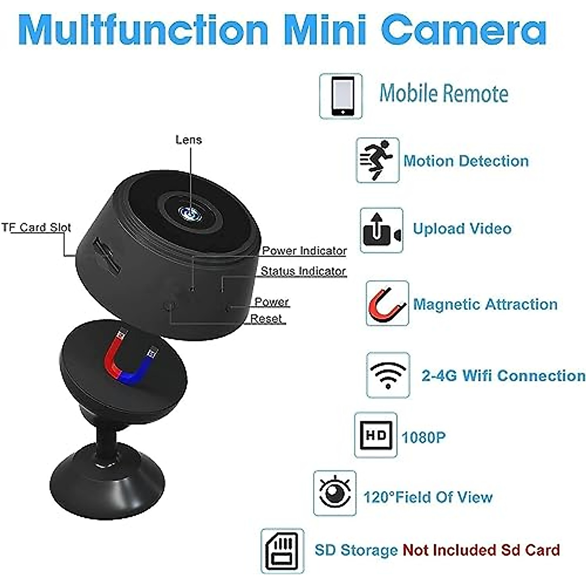 Aneekiti Mini Spy Camera Wireless WiFi Hidden Camera 1080P Full Hidden Cameras with Night Vision and Motion Detection Security Nanny Camera for Outdoor Home Office1 black