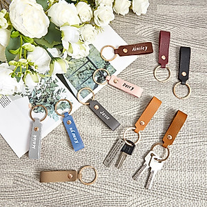 Wavyknot 200 Pack Personalized Leather Keychain Leather Kit PU Leather Keychain Blanks with Key Rings and Rivets Key Chain Blanks for DIY Craft Laser Engraving Keychain Making Leather Working