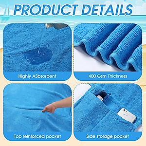 4 Pcs Cotton Beach Chair Cover Soft Lounge Chair Towel Sunbathing Travel Chaise Lounge Towel Cover with Pockets on Side and Top for Outdoor Beach Pool (Blue)