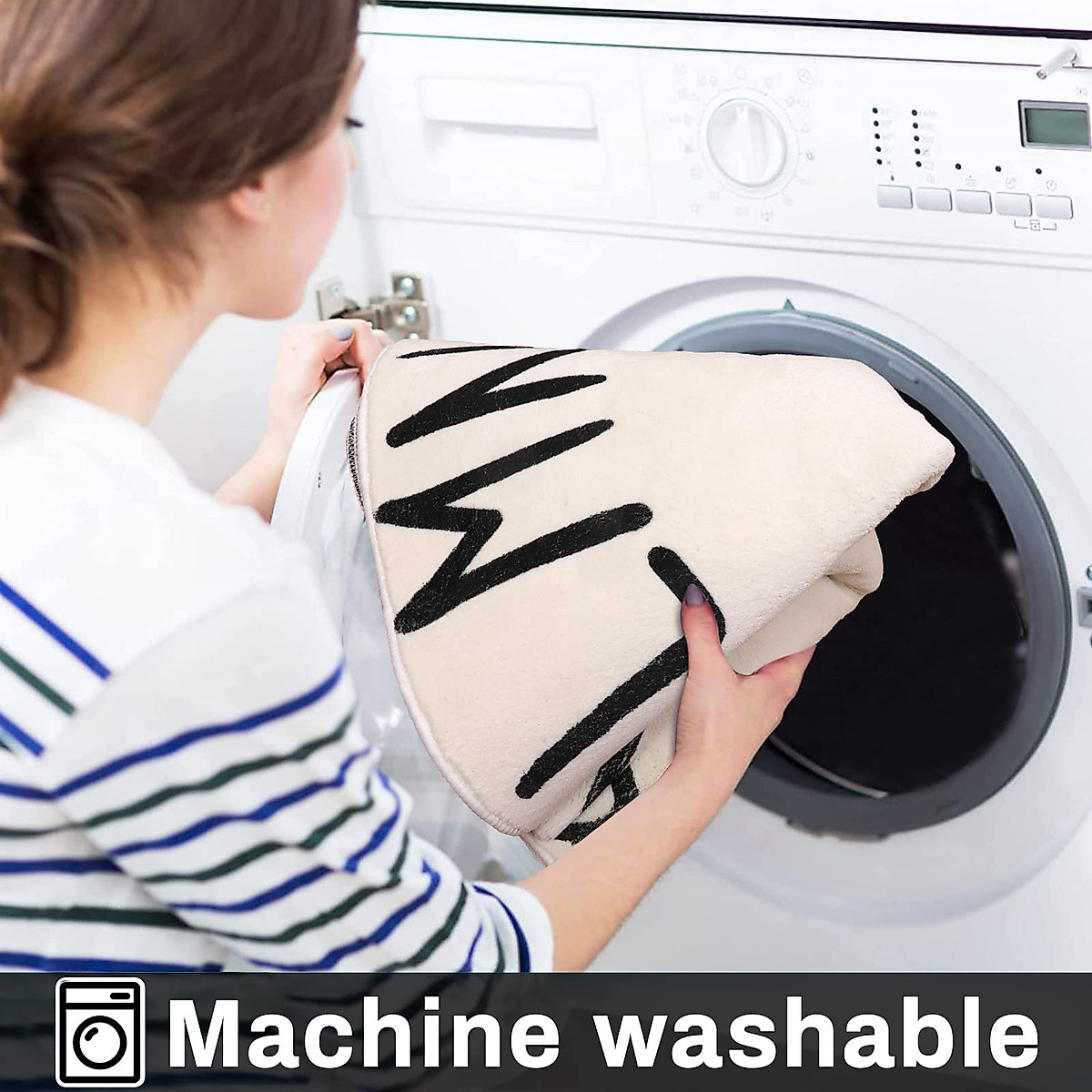 LIVEBOX ABC Play Room Round Kids Rug Circle for Playroom, Learning Nursery Rug Alphabet Washable Rug for Baby Boy and Girl Bedroom, Non-Slip Educationa Carpet for Toddlers (59",Black,Beige)