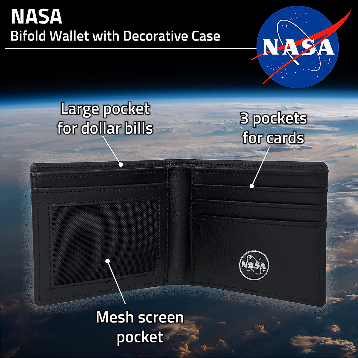 NASA Bifold Wallet in a Decorative Tin Case, Multi