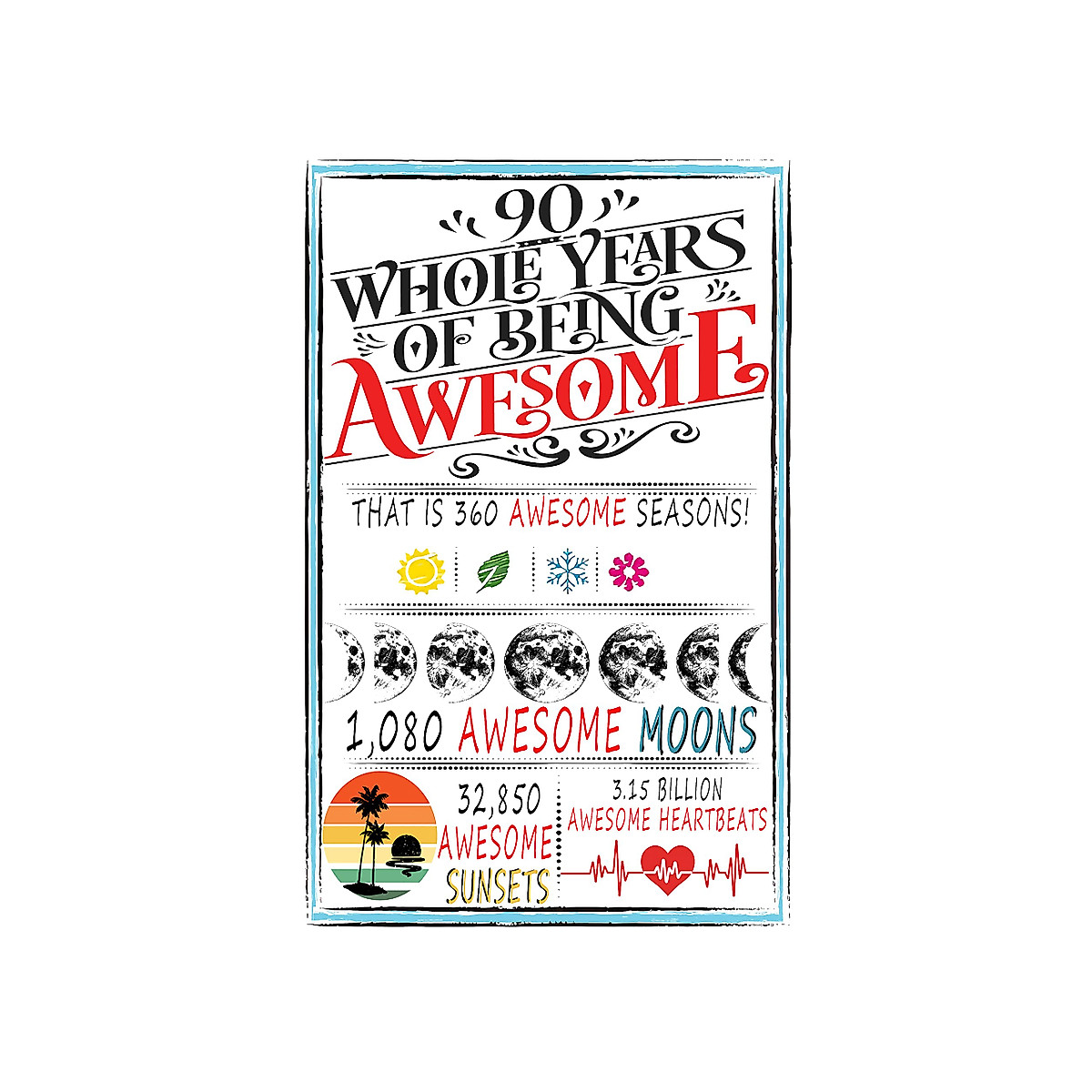90 Years Of Being Awesome, 90th birthday Signature Board for Best Friend Boyfriend Girlfriend Husband Wife, 90th Birthday Gift Ideas (11 inches by 17 inches)