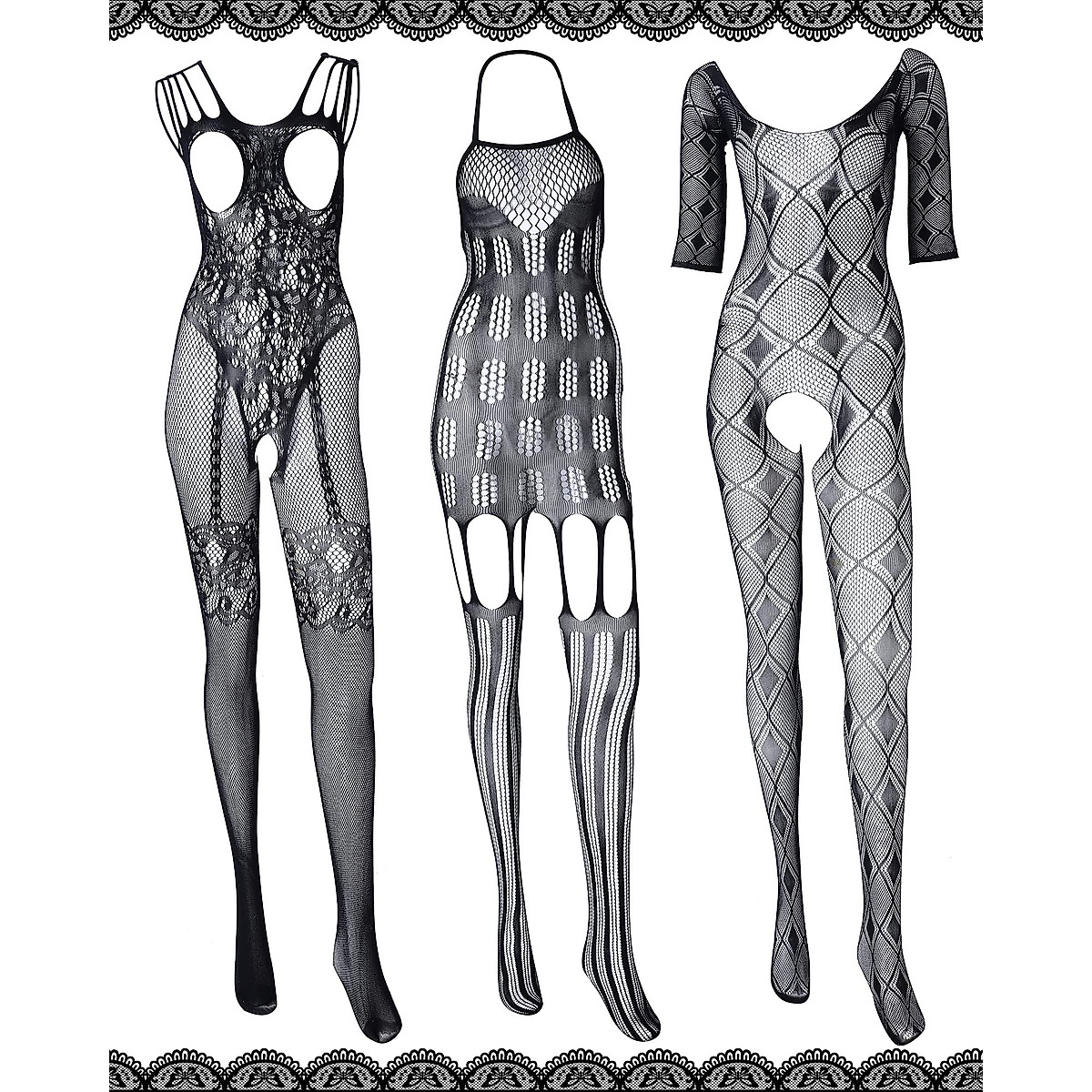 12 Pieces Women's Fishnet Lingerie Mesh Bodysuit Lace Smock Lingerie for Women (Fresh Style)