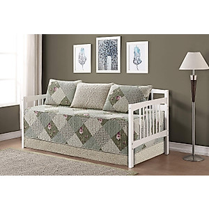 Fancy Collection 5pc Day Bed Quilted Coverlet Daybed Set Floral Patchwork Pattern Off White Beige Pink Green New