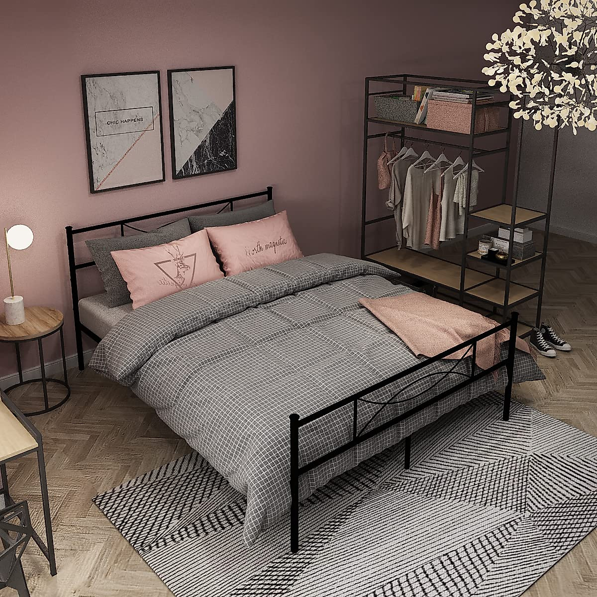 Weehom Metal Bed Frame Platform Mattress Foundation/Box Spring Replacement Platform Bed Kids Bed Twin Black