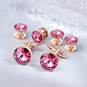 HAWSON Cufflink and Studs Tuxedo Set Silver Color with Austrian Crystals in Jet Hematite, Dark Blue, Crystal Grey,Purple, Green (Rose (Cufflinks with Studs)