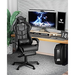 Soontrans Black Gaming Chairs with Footrest, Ergonomic Gamer Chair, Home Office Chair,PC Computer Chair with Headrest and Lumbar Support(Dark Black)