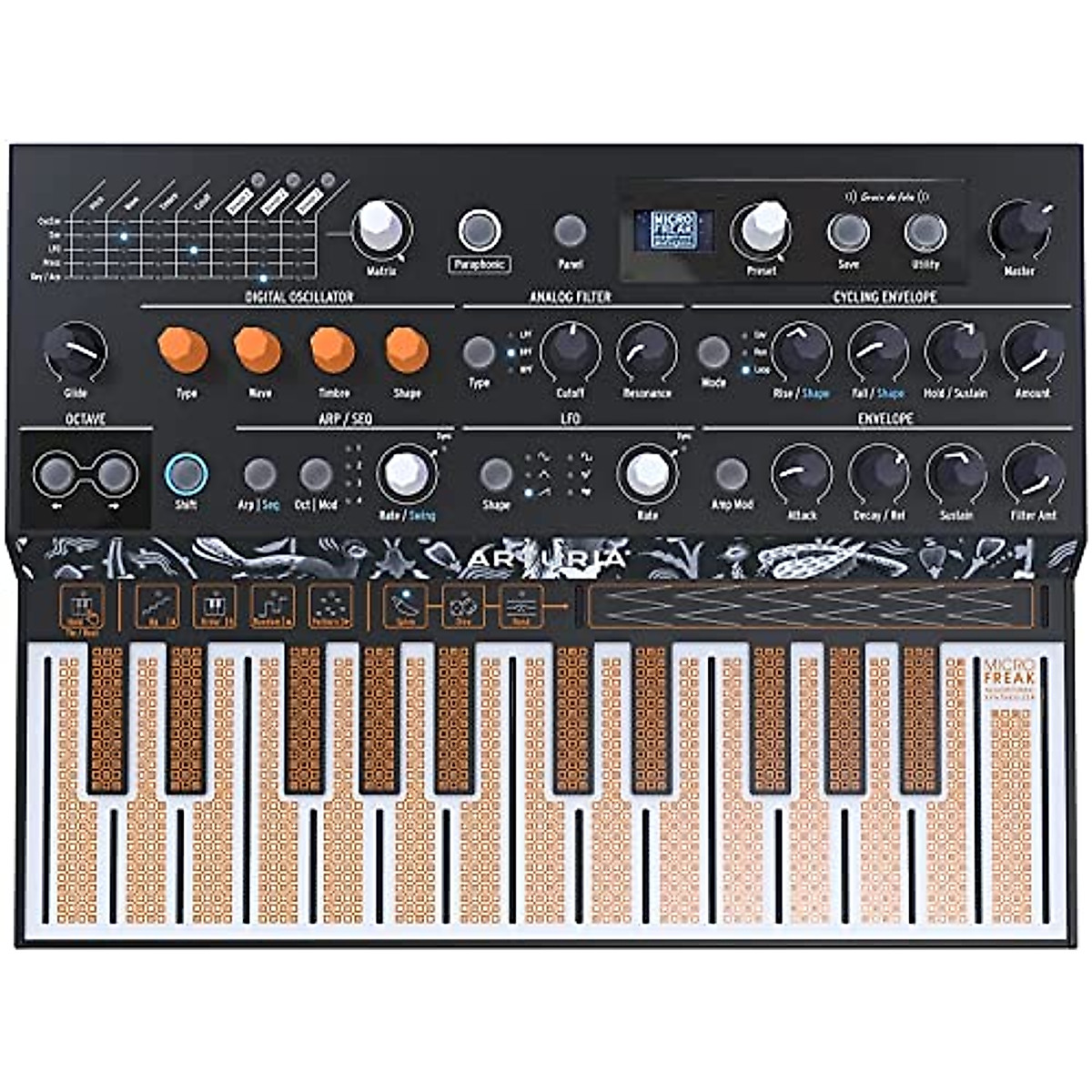 Arturia MICROFREAK Synthesizer Keyboard BUNDLE with Arturia Gooseneck Mic, 6ft Pig Hog MIDI Cable, Power Adapter, 2X MIDI Adapters & Polishing Cloth - Analog Synth, Synthesizer & Workstation Keyboards
