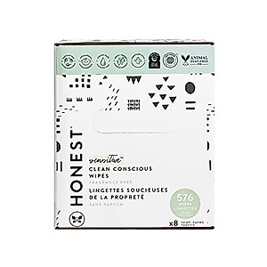 The Honest Company Clean Conscious Unscented Wipes | Over 99% Water, Compostable, Plant-Based, Baby Wipes | Hypoallergenic for Sensitive Skin, EWG Verified | Pattern Play, 576 Count