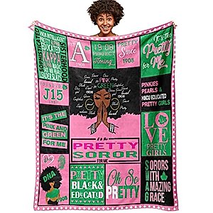JunTaoic Sorority Gifts for Women Blanket 60''x50'', Birthday Gifts for Women, Gift for Women, Girls, Sisters Gifts from Sister, Bestie Gifts, Daughter Gift from Mom, Pink & Green 1908 Throw Blanket