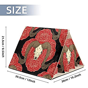 enheng Small Pet Hideout Skull Flowers Goat Hamster House Guinea Pig Playhouse for Dwarf Rabbits Hedgehogs Chinchillas