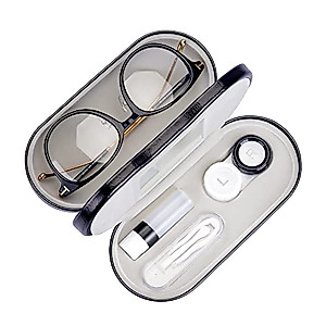 Muf 2 in 1 Double Sided Portable Contact Lens Case and Glasses Case,Dual Use Design with Built-in Mirror, Tweezer and Contact Lens Solution Bottle Included for Travel Kit