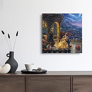 Thomas Kinkade Disney Beauty and the Beast Dancing in the Moonlight Gallery Wrapped Canvas Art | Frameless Wall Art Decor | Certificate of Authenticity Included, 14" x 14"