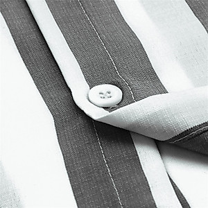 Men Casual Striped Button Down Shirts Long Sleeve Slim Fit Beach Shirt Fall Regular Fit Business Dress Shirt Top (Grey,Medium)