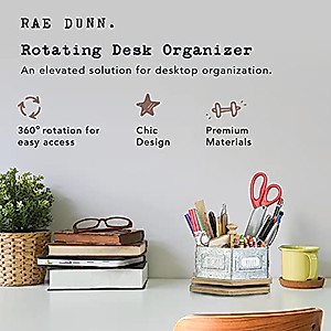 Rae Dunn Pencil Holder Cup - Spinning Metal Pen and Office Supplies 6 Compartment Desktop Organizer Caddy for Office Accessories - Great for Home, School, Classroom, Work - Round Design
