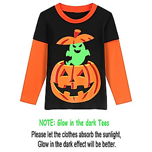 Halloween Shirts Little Boys Girls T-Shirts Glow in The Dark Ghost Long Sleeve Tees Kids Pumpkin Tops 10 11 Years