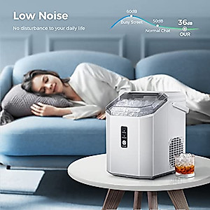 AGLUCKY Nugget Ice Maker Countertop, Portable Pebble Ice Maker Machine with Handle, 35lbs/24H, One-Click Operation,Pellet Ice Maker for Home/Kitchen/Office(White)