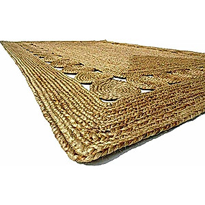 Agro Richer Rug Jute Circle Design Rectangle Area Rug Hand Braided Home Living Room Floor Carpet Living Room Farmhouse Carpet Rag Rug (150 x 300 cm (5x10 Feet))