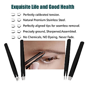 LUDOUPIER [4+1 Pieces] Tweezers Set with Travel Case, Great Precision Upgrade Professional Anti-rust Alloy Tweezers for Women & Men, Multi-purpose as Eyebrows Facial Hair Ingrown Hair Removal
