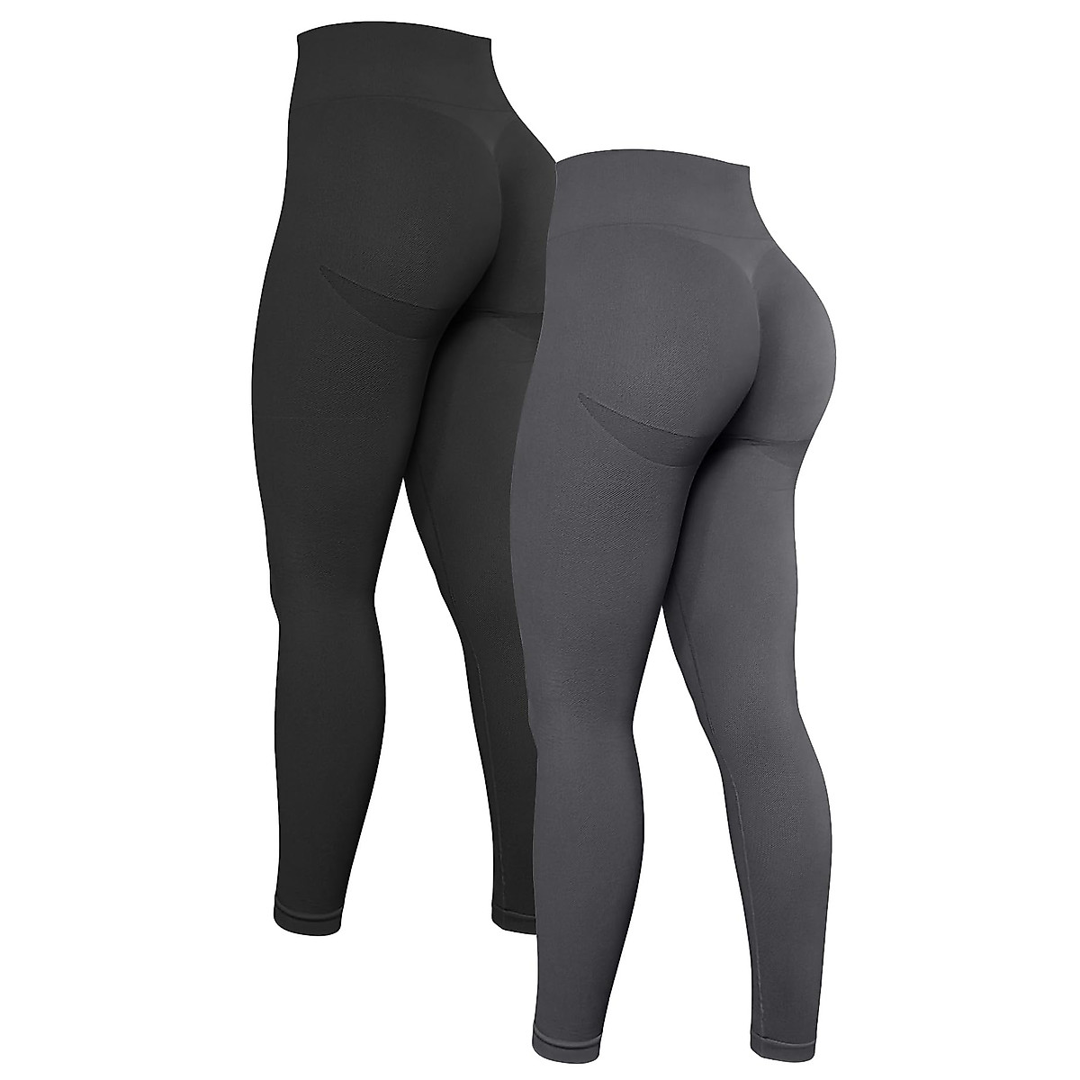 OQQ Women's 2 Piece High Waist Workout Butt Lifting Leggings Tummy Control Ruched Booty Smile Yoga Pants Black Darkgrey