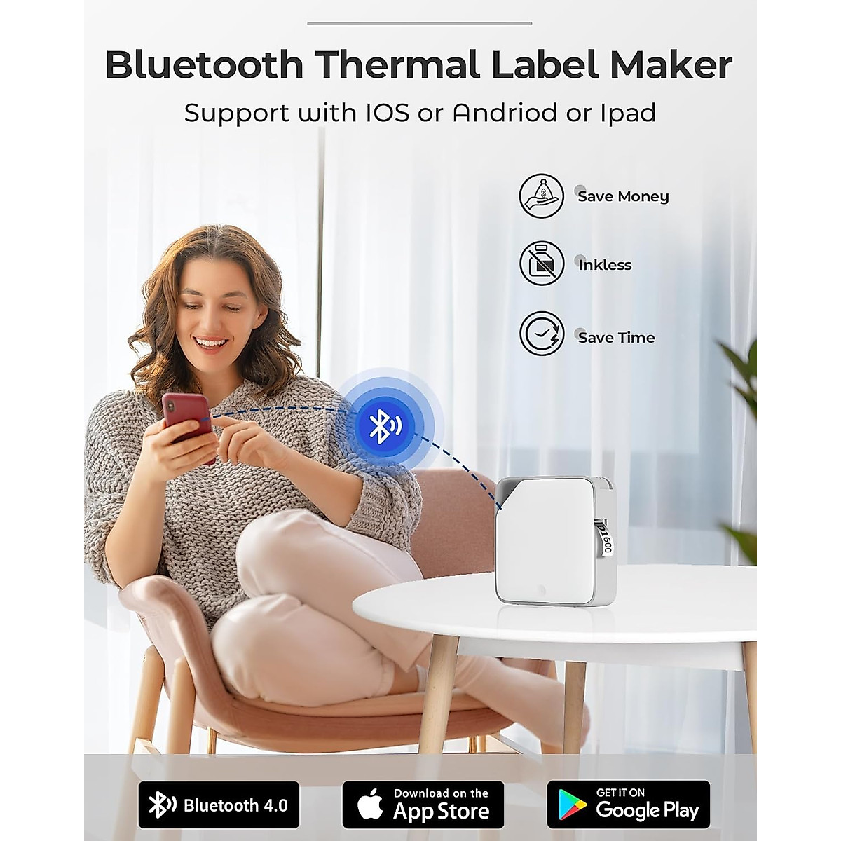 Vixic Label Maker Machine with Tape-Value Bundle includes 4 Label Tapes,D1600 Bluetooth Label Printer, Small Smart Handheld Sticker Mini Labeler, Inkless Rechargeable for Office Home School,Grey