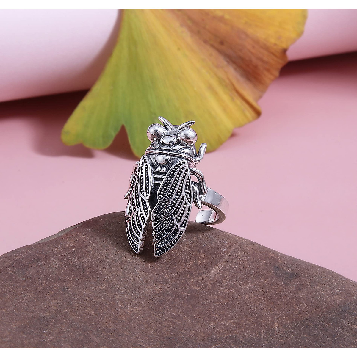 Helen de Lete Vintage Cicada S925 Sterling Silver Adjustable Ring For Men and Women