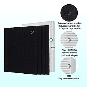 Lhari 2-Pack115115 HEPA Filter Size 21 with 8 x Activated Carbon Pre-Filters Compatible with Winix Air Purifier P300, 5300, 5500, 6300, C535 & 290, 300, DX95, AP-300PH
