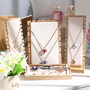 Henoyso 4 Pcs Bamboo Jewelry Display Stand Necklace Tabletop Display Boards Ring Display Holder Jewelry Storage Tray for Show (Beige)