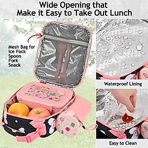 Lunch Box for Kids Girls Insulated Lunch Bag with Shoulder Strap and Pocket Pink Cute Lunch Cooler Thermal Meal Lunch Tote Bag for School Travel Outdoor, Rainbow Lunchbox, Practical Gif