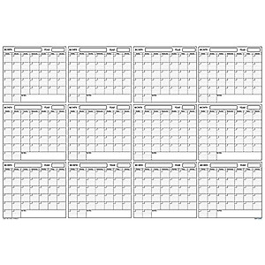 SwiftGlimpse 36x48 Large Jumbo Oversized Erasable Laminated Blank Annual Yearly Wall Calendar Poster, 12 Months, Reusable for Office, Academic, Home