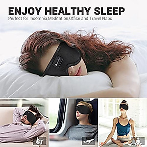 Sleep Eye Mask for Men Women,3D Contoured Cup Eye Mask for 100% Light Blocking, Sleeping Mask with Adjustable Strap and Earplugs, Soft Comfort Eye Cover for Travel Yoga Nap, Black