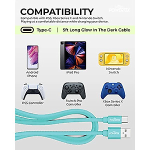 LIQUIPEL USB Type C Cable 5ft, USB A 2.0 to USB-C Fast Charger Extra Long Durable, Glow Cables (Blue)