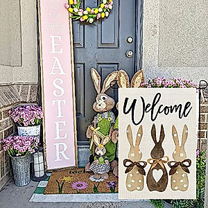 CROWNED BEAUTY Easter Bunnies Garden Flag 12x18 Inch Double Sided for Outside Burlap Small Polka Dots Brown Welcome Holiday Yard Flag CF718-12