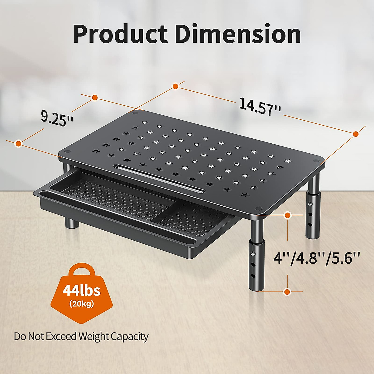 ELIVED 2 Pack Monitor Stand Riser with Drawer, 3 Height Adjustable Monitor Stand with Storage, Desktop Monitor Riser for Computer, Laptop, Notebook, Printer(Black).