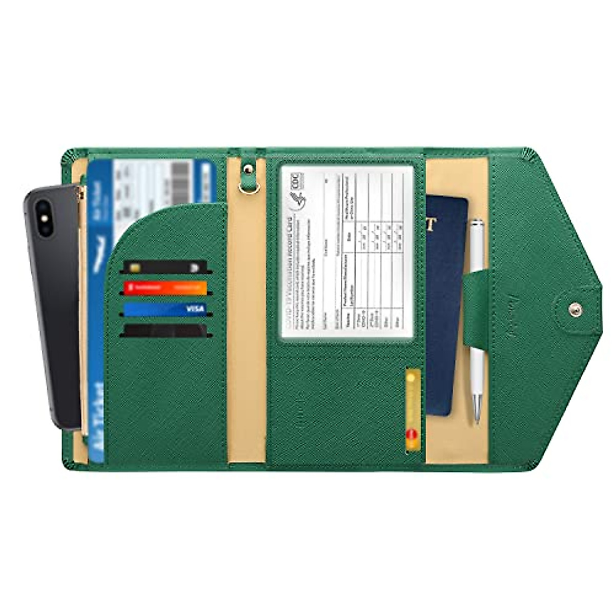 Passport and Vaccine Card Holder Combo, Travel Wallet Women Rfid Blocking Passport Holder with Vaccine Card Slot Card Case Wallet Clutch Purse, Green