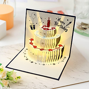 Musical Birthday Card with Sound, Music and Light 3D Happy Birthday Pop Up Cards for Men, Women, Kids