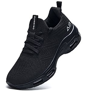 FefiYo Mens Air Athletic Running Tennis Shoes Non Slip Lightweight Sport Gym Jogging Walking Sneakers Black 10.5