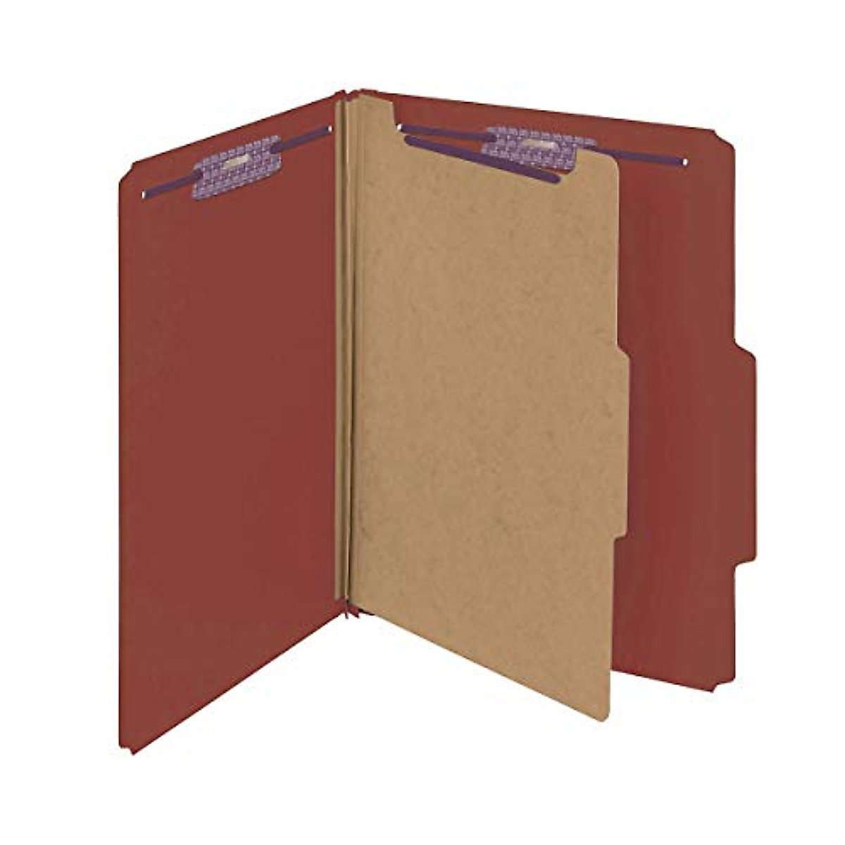 Smead Pressboard Classification File Folder with SafeSHIELD Fasteners, 1 Divider, 2" Expansion, Letter Size, Red, 10 per Box (13775)