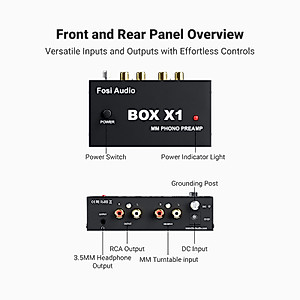 Fosi Audio Box X1 Phono Preamp for MM Turntable Mini Stereo Audio Hi-Fi Phonograph/Record Player Preamplifier with 3.5MM Headphone and RCA Output with DC 12V Power Supply