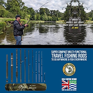Rigged and Ready X5 MAX Powerful Travel Fishing Rod Super Compact, Multi-Functional Travel Rod. 1 Rod 9 Combinations. 2.70m (8.9’), 2.45m (8’), 2.25m (7.4’) Lengths. Compact 43cm 16.5’ Carry Case.