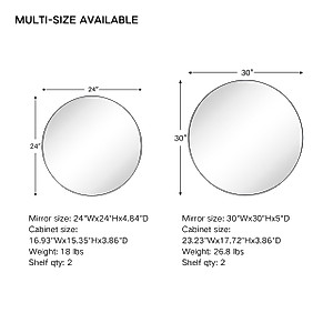 EGHOME Surface Mount Black Round CircleBathroom Medicine Cabinet with Mirror Circlular Shaped Stainless Steel Metal Framed Medicine Cabinets Bathroom Cabinet with Mirror 24'' Diameter