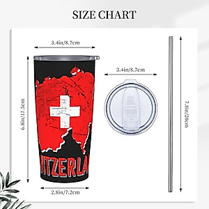 VKKOEWL Switzerland Swiss Flag Map Stainless Steel Insulated Tumbler 20 Oz Travel Water Bottle Coffee Mug Drink Cup With Lid Straw