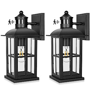 2 Packs Motion Sensor Wall Lights, Dusk to Dawn Outdoor Lighting, LED Exterior Lantern Fixtures Sconce, Anti-Rust Porch Light Fixtures, Mount for Garage, Doorway, 100% Aluminum, Waterproof