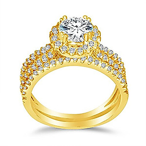 Size - 7-14k Yellow Gold Cross Over Bridal Halo Large Bridal Engagement & Wedding Ring CZ Cubic Zirconia (2.0cttw., 1.0ct. Center)