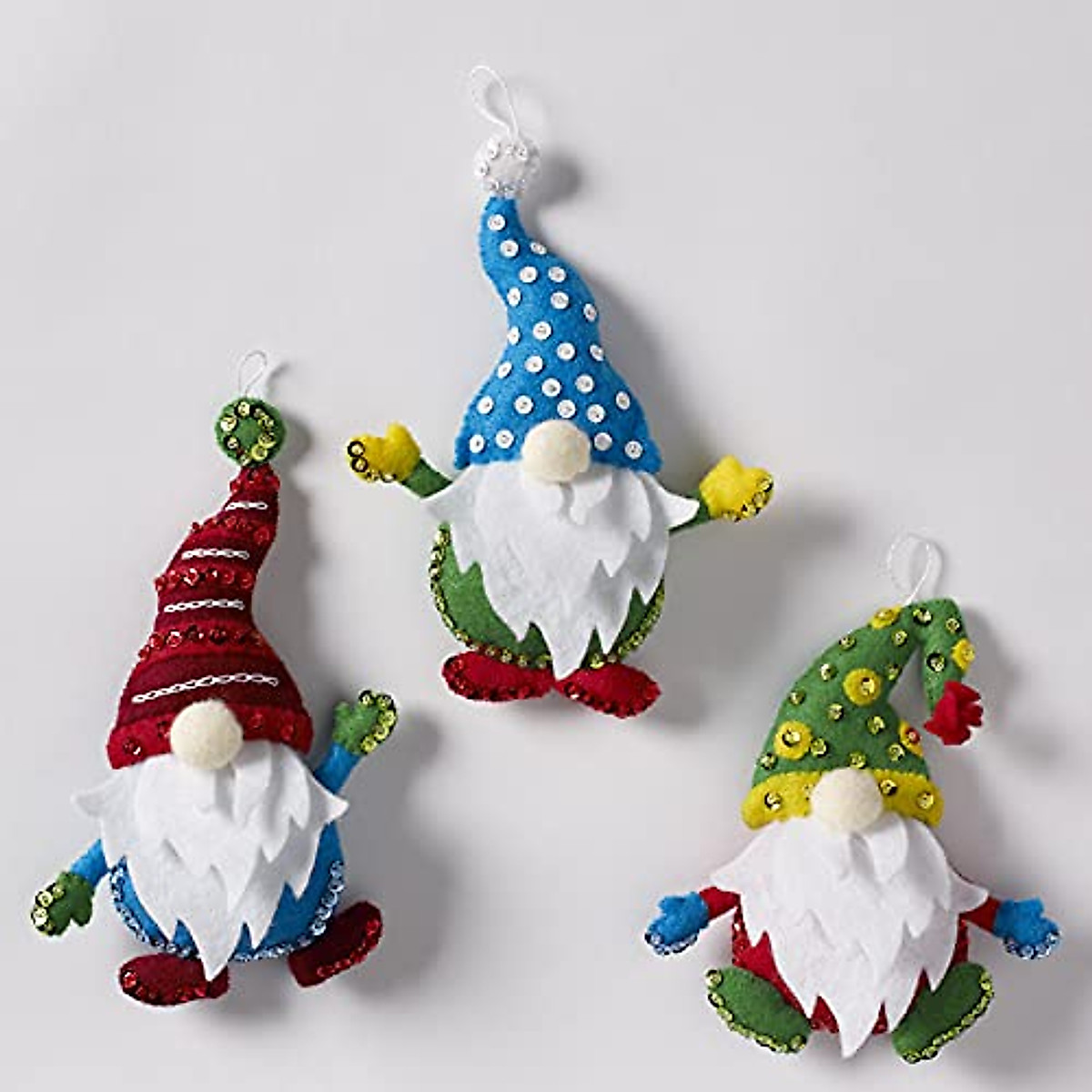 Bucilla Gnomes, Felt Applique Christmas Ornaments, Set of 6