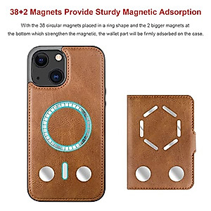 Bocasal Wallet Case for iPhone 13 Compatible with MagSafe Magnetic RFID Blocking Detachable Premium PU Leather Flip Case with Card Slots Holder Kickstand Wireless Charging 6.1 Inch (Brown)