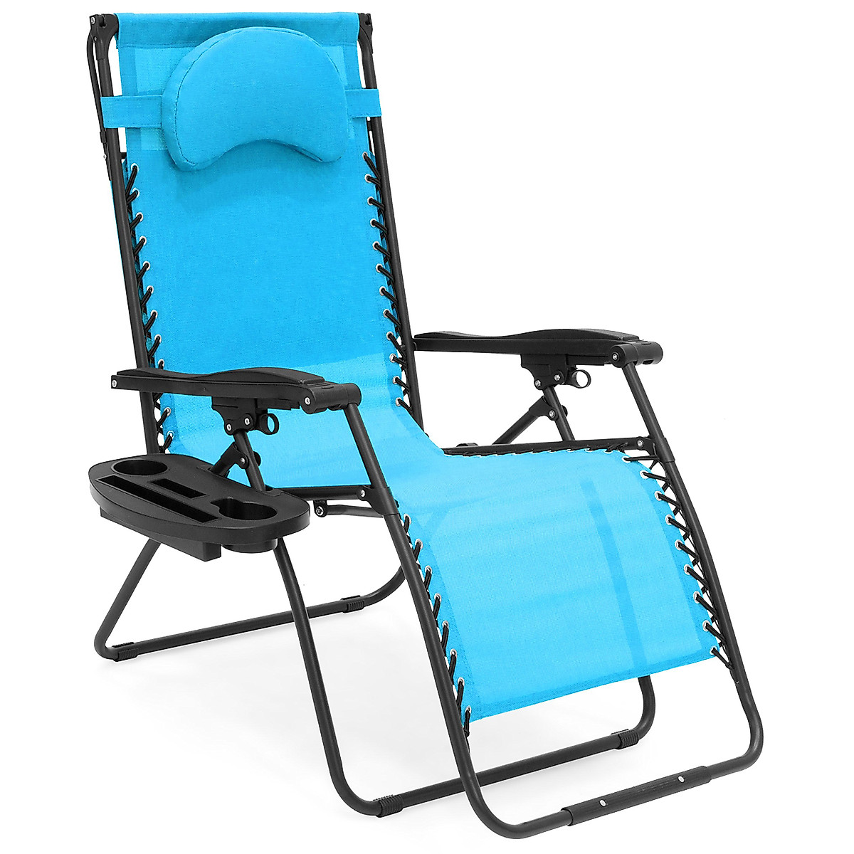 Best Choice Products Oversized Steel Mesh Zero Gravity Reclining Lounge Patio Chair w/Folding Canopy Shade and Cup Holder, Aqua