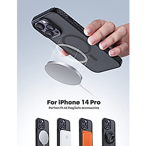 Lamicall Magnetic Case for iPhone 14 Pro - Magnet Case, Compatible for Magsafe, [Anti-Slip Edge] [MIL-Grade Airbag Shockproof], Translucent Hard Slim Protective Apple iPhone 14 Pro Cover Black