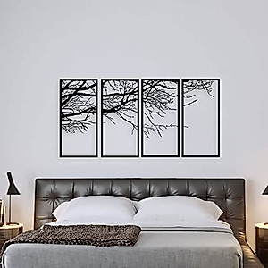 Peak Metal Wall Art, Tree of Life, Metal Wall Decor, 4 Panels for Living Room Decorations, Christmas Gift, Interior Decoration, Housewarming Gift 48 x 24 Inch (Black)