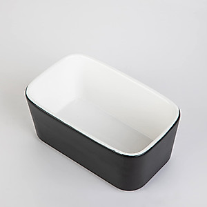 Porcelain Butter Dish with Knife & Wooden Lid, Henten Home Airtight Butter Keeper for Countertop, Large Butter Holder for East West Coast Butter(Matte Black)